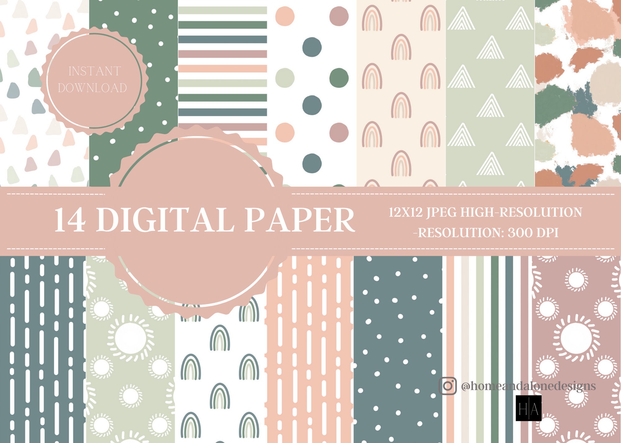 14 Boho Digital Papers, Boho Scrapbook Paper, Boho Backgrounds, Boho ...
