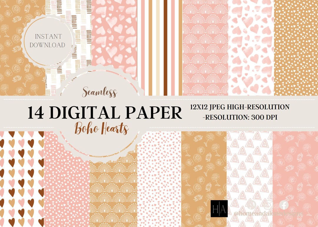 Hearts Digital Papers, Hearts Scrapbook Paper, Valentine’s Day, Mothers ...