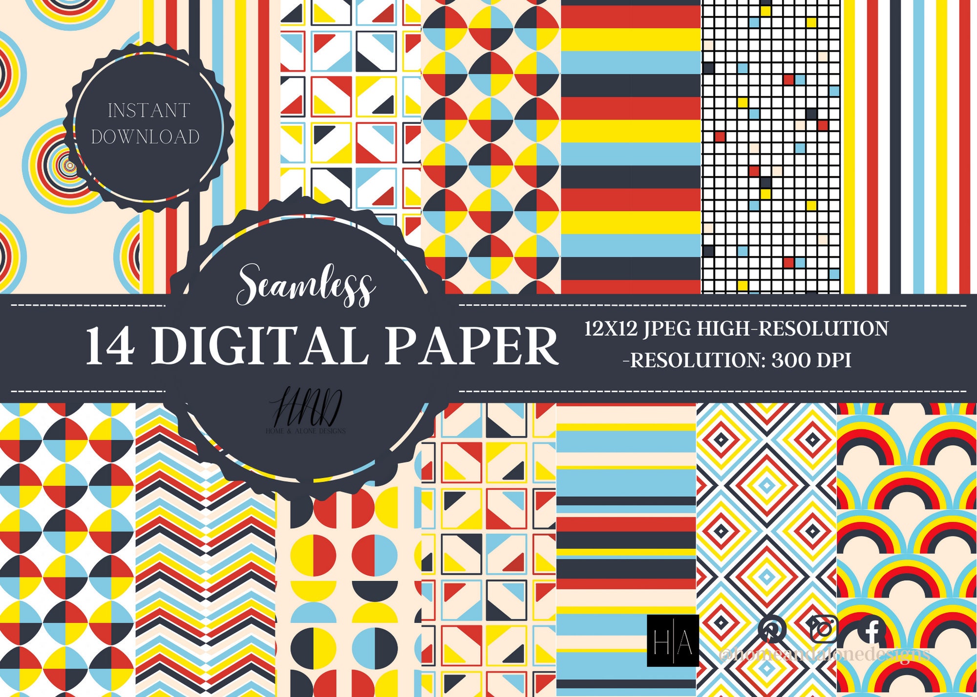 Retro Digital Papers, Retro Scrapbook Paper, Retro Backgrounds, Retro ...