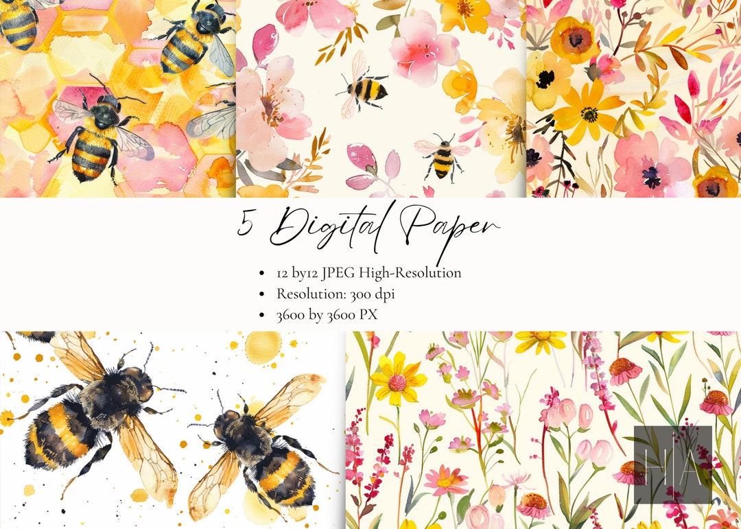 Spring Pink and Yellow Digital Papers, Spring Scrapbook Paper, Spring ...