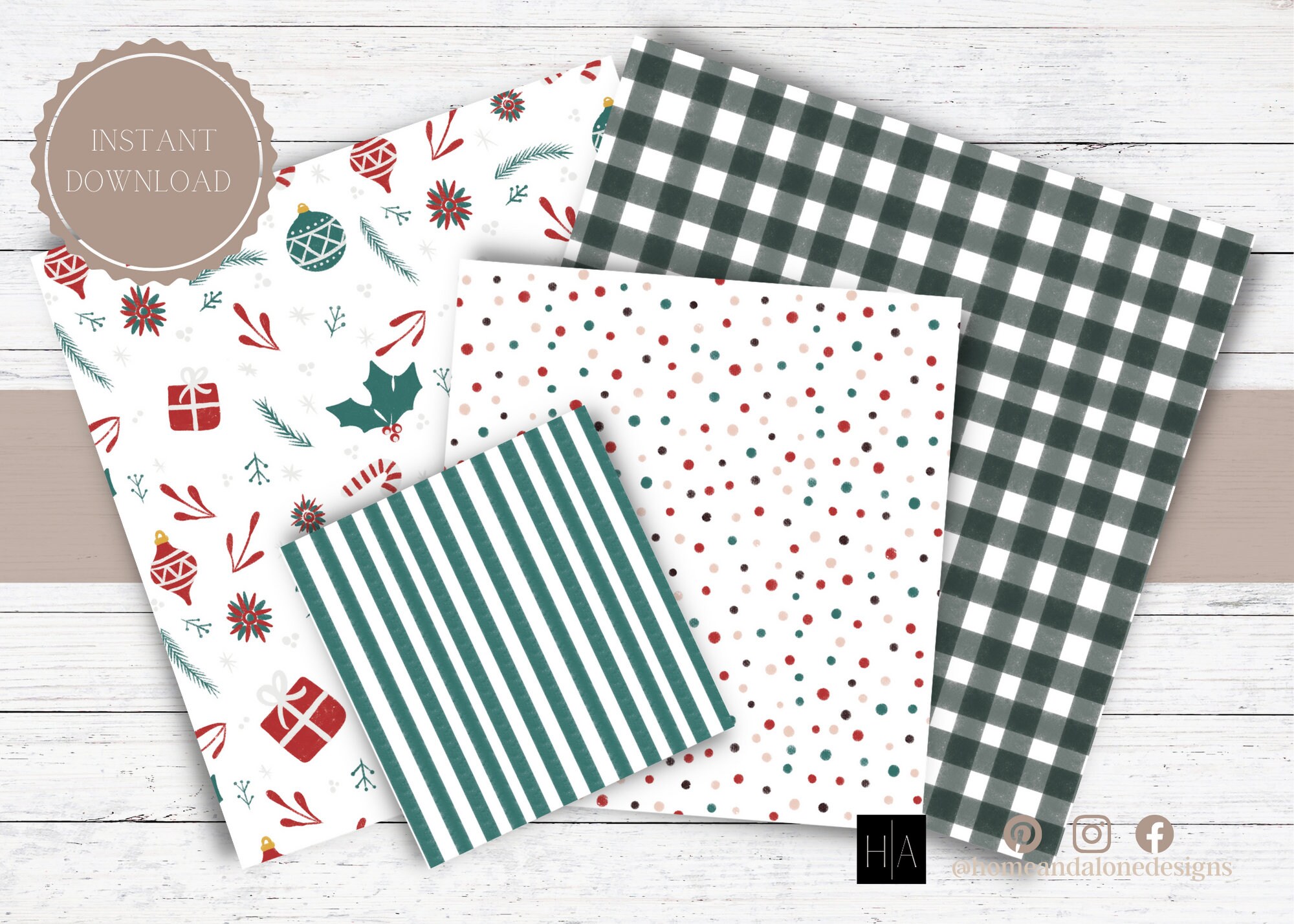 14 Christmas Digital Papers, Christmas Scrapbook Paper, Backgrounds ...