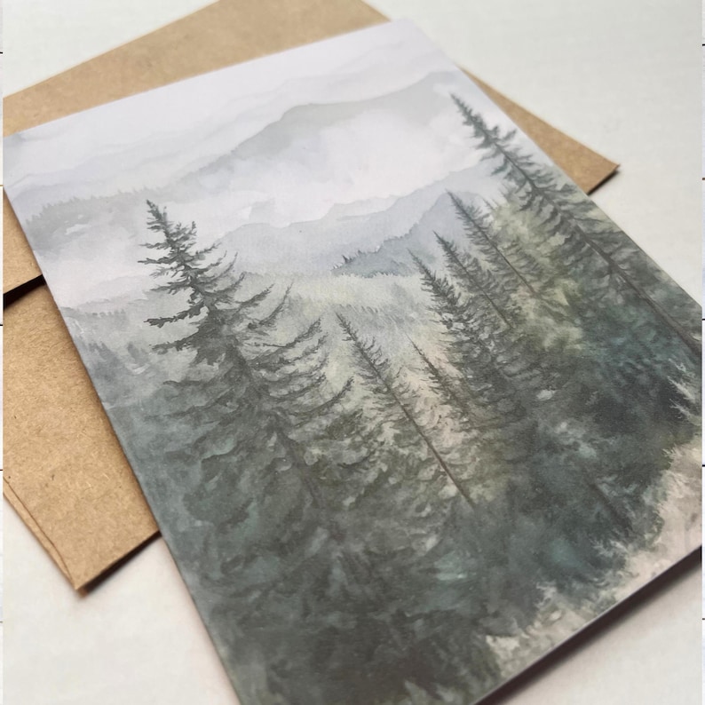 Evergreen Trees Note Cards, Notecards, Blank Cards, Forest Cards ...