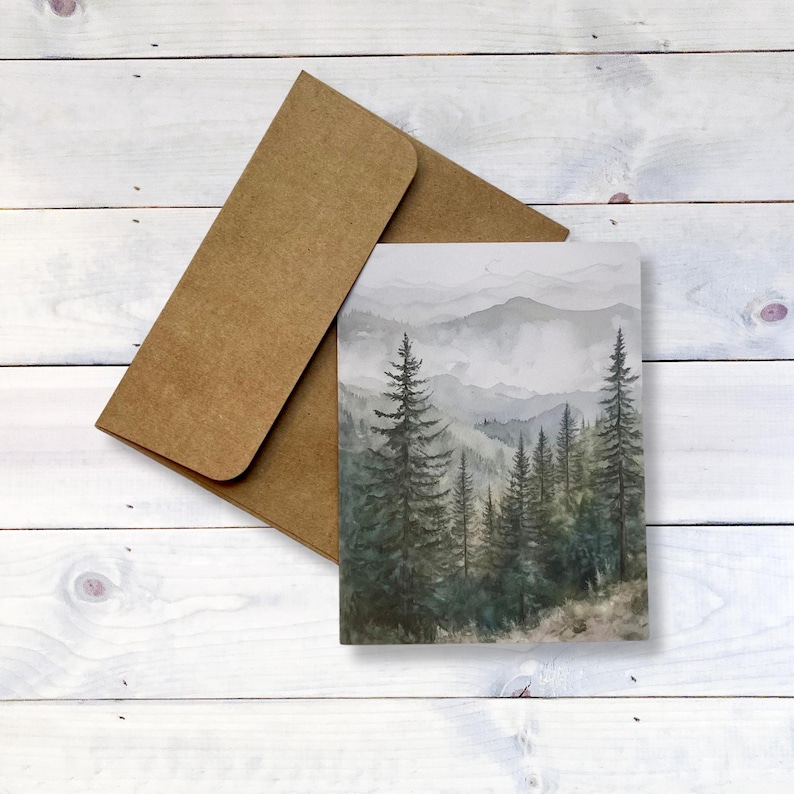 Evergreen Trees Note Cards, Notecards, Blank Cards, Forest Cards ...