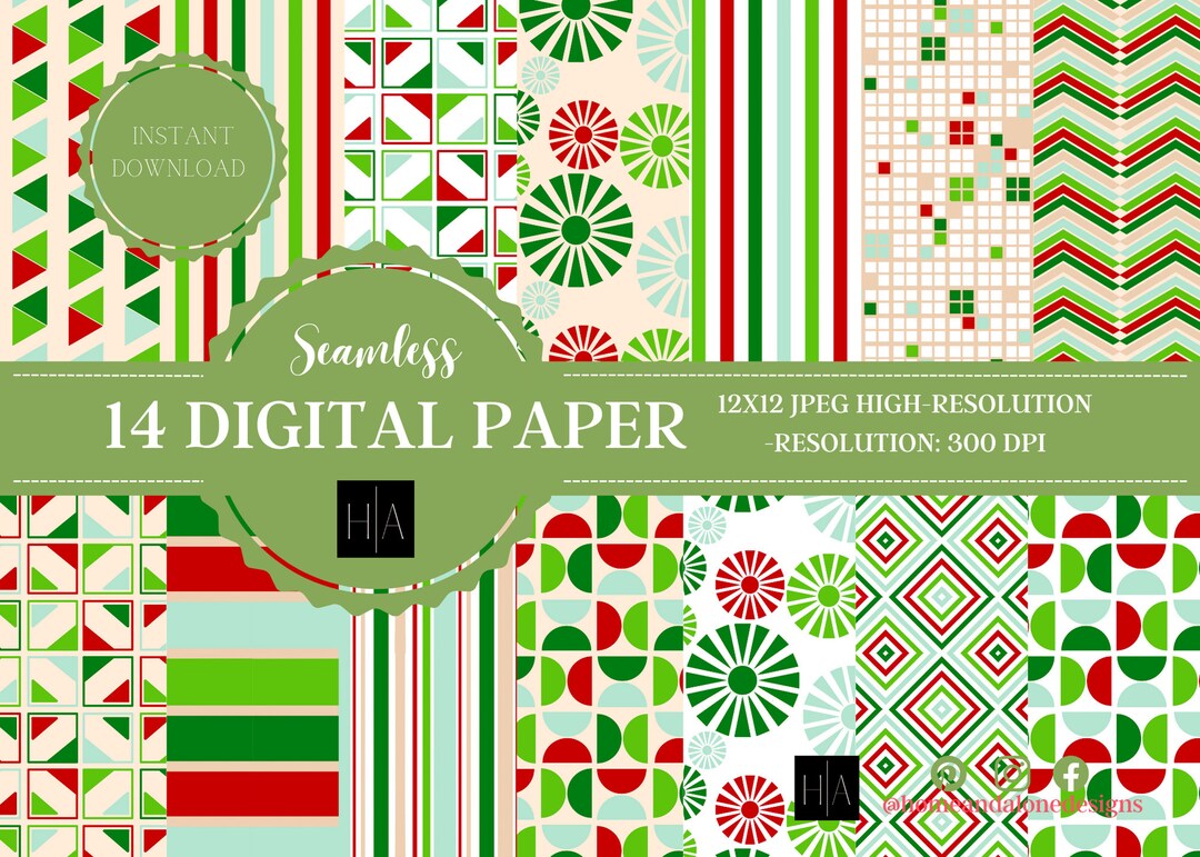 14 Christmas Digital Papers, Christmas Scrapbook Paper, Backgrounds ...