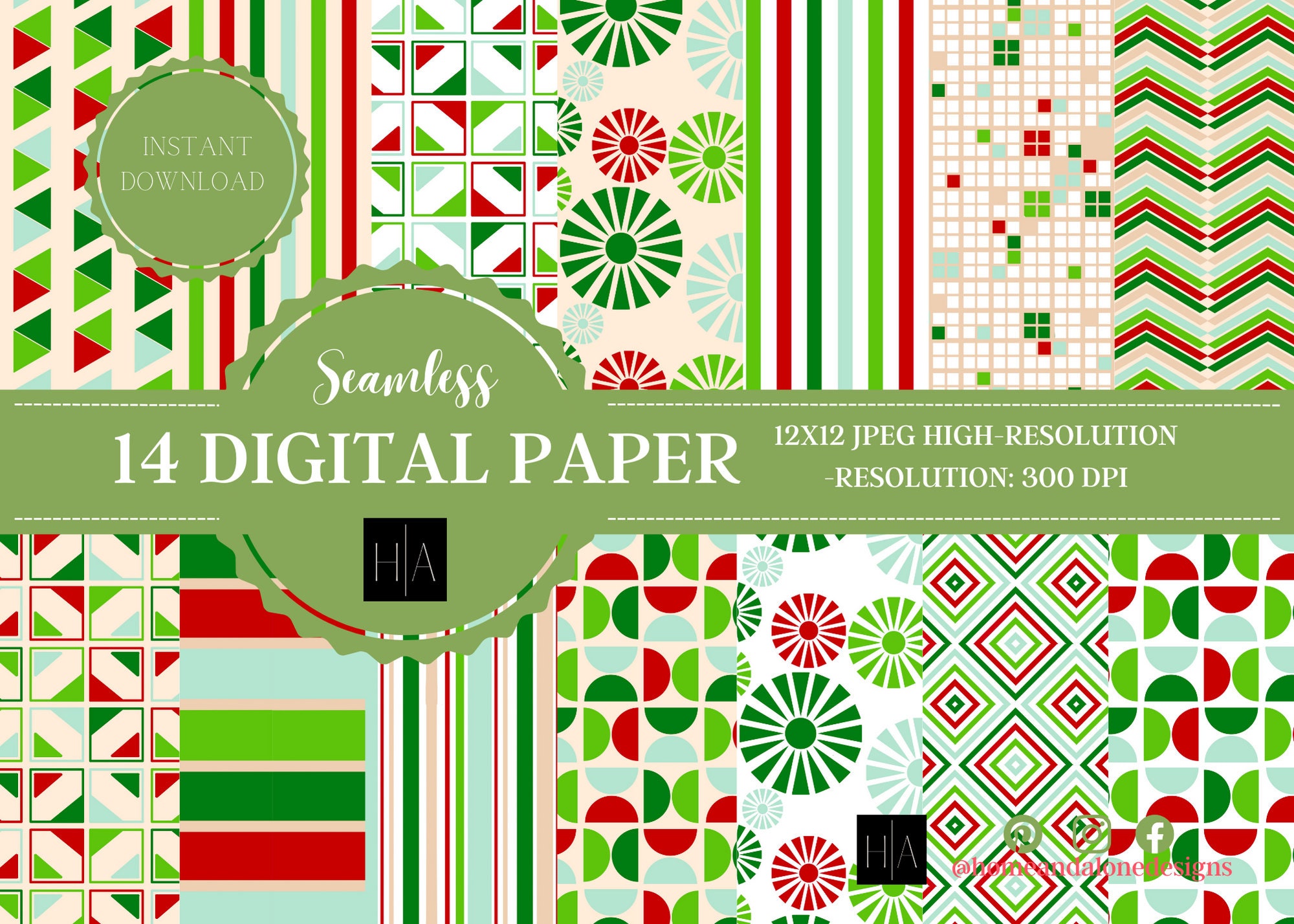 14 Christmas Digital Papers, Christmas Scrapbook Paper, Backgrounds ...