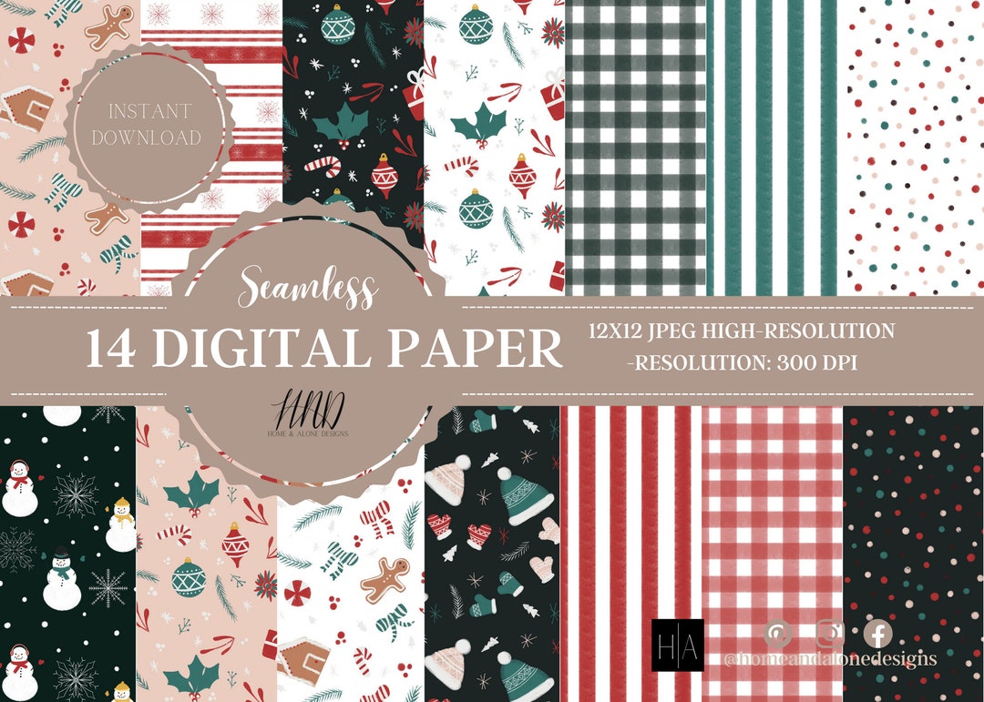 14 Christmas Digital Papers, Christmas Scrapbook Paper, Backgrounds ...