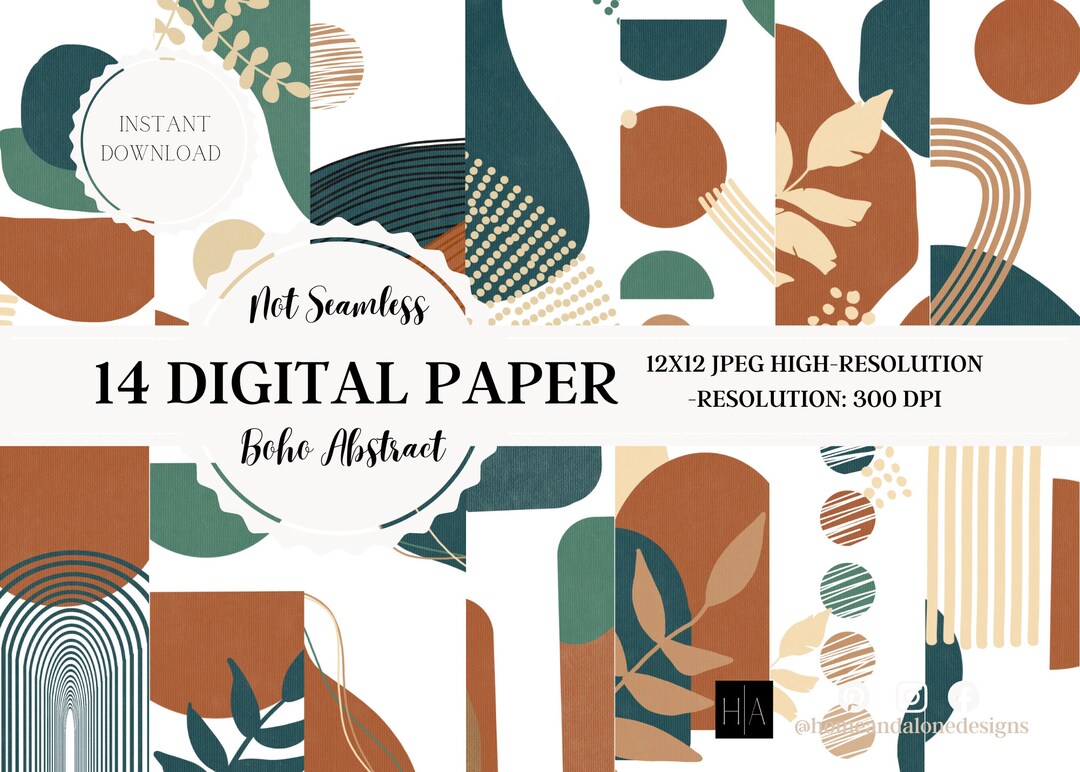 14 Boho Digital Papers, Boho Scrapbook Paper, Boho Backgrounds, Boho ...