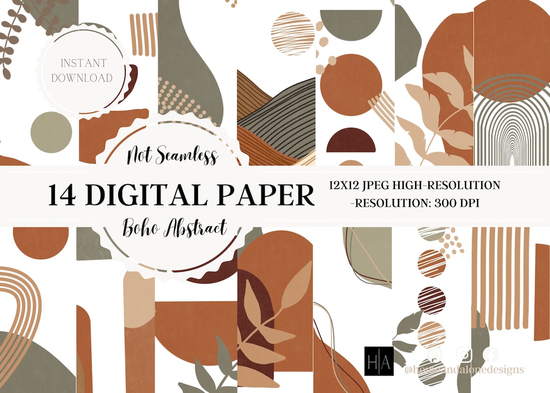 Boho Digital Papers, Boho Scrapbook Paper, Boho Backgrounds, Boho ...