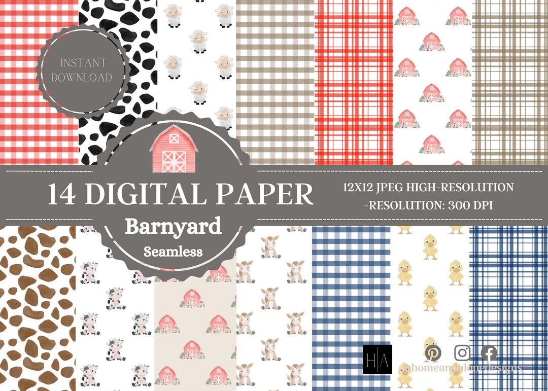 Farm Animals Digital Paper, Farm Animals Nursery Digital Paper, Digital ...