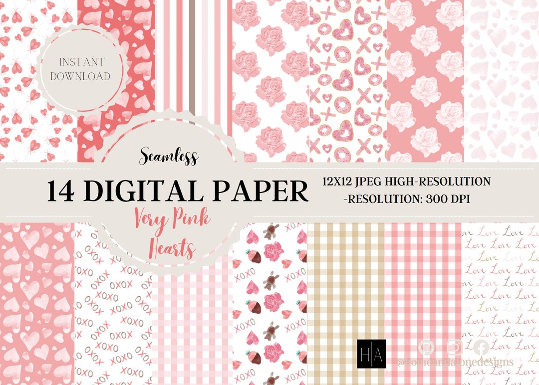 Hearts Digital Papers, Hearts Scrapbook Paper, Valentine's Day, Mothers ...