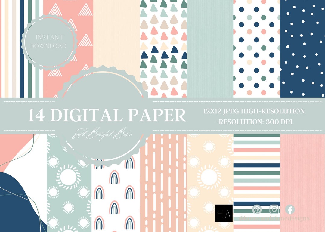 14 Boho Digital Papers, Boho Scrapbook Paper, Boho Backgrounds, Boho ...