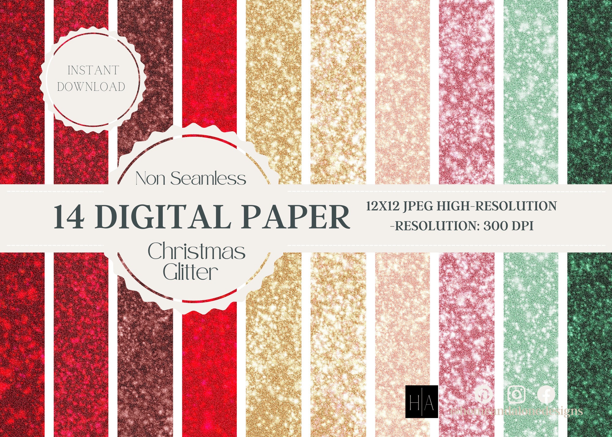 14 Christmas Glitter Digital Papers, Glitter Scrapbook Paper, Glitter ...