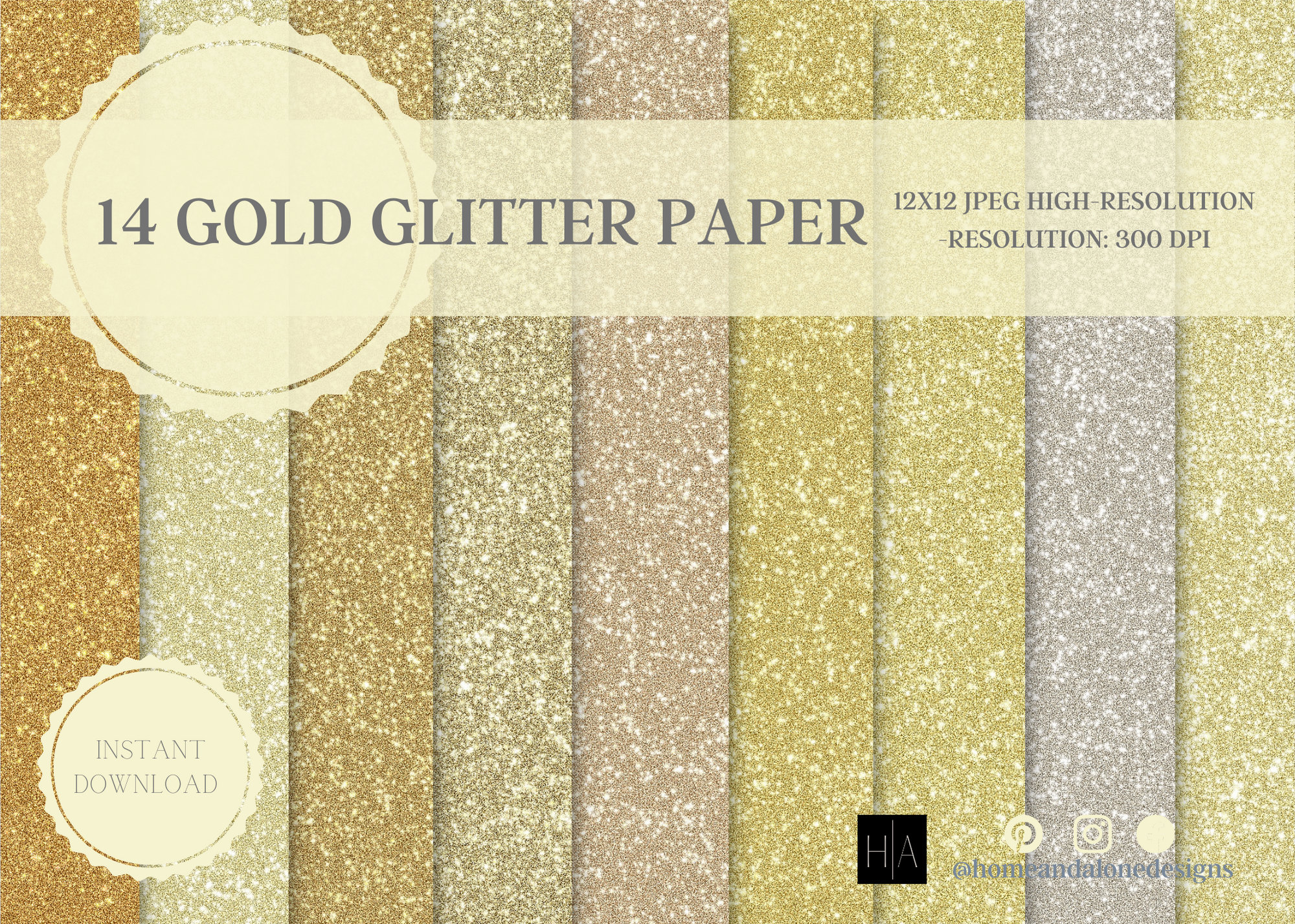 14 Gold Glitter Digital Papers, Gold Glitter Scrapbook Paper, Glitter ...