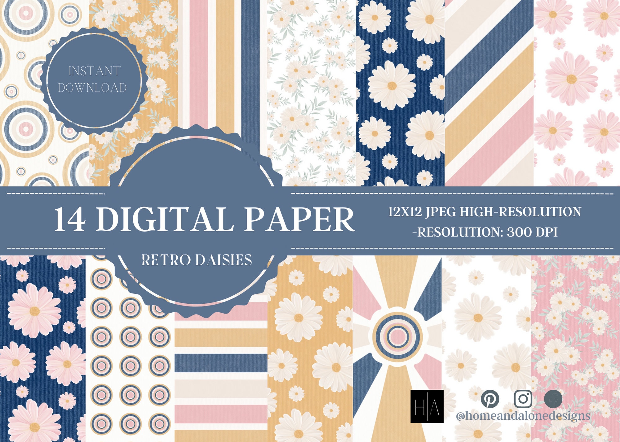 Retro Digital Papers Retro Scrapbook Paper Retro - Etsy