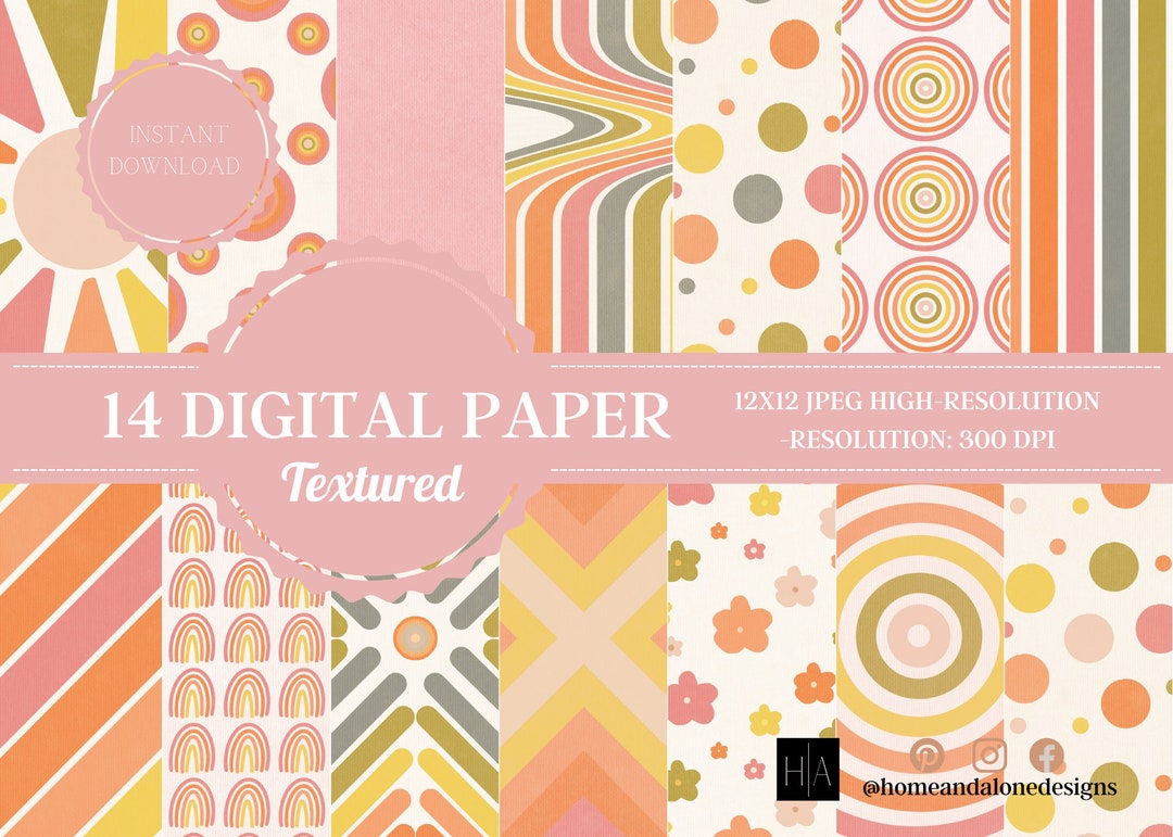 Retro Digital Papers, Retro Scrapbook Paper, Retro Backgrounds, Retro ...