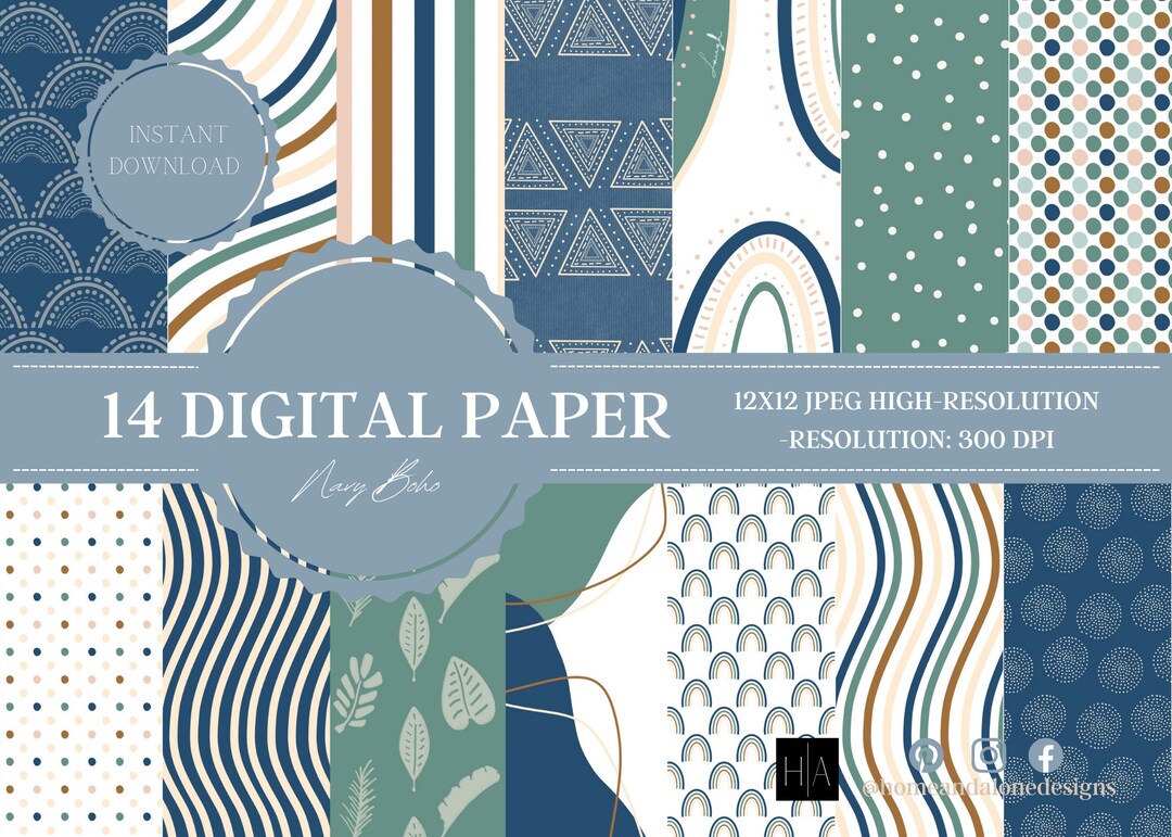 14 Boho Digital Papers, Boho Scrapbook Paper, Boho Backgrounds, Boho ...