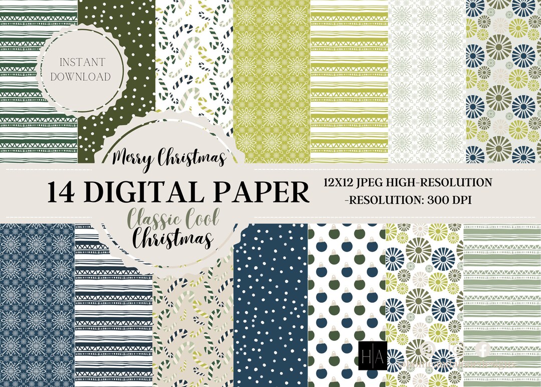 14 Christmas Digital Papers, Christmas Scrapbook Paper, Backgrounds ...
