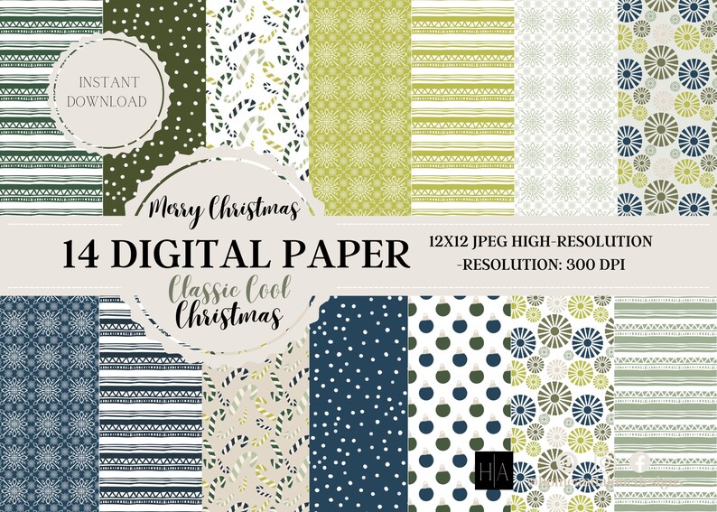 14 Christmas Digital Papers, Christmas Scrapbook Paper, Backgrounds ...