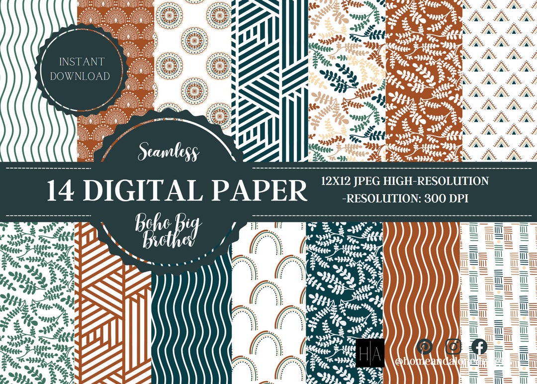 Boho Digital Papers, Boho Scrapbook Paper, Boho Backgrounds, Boho ...