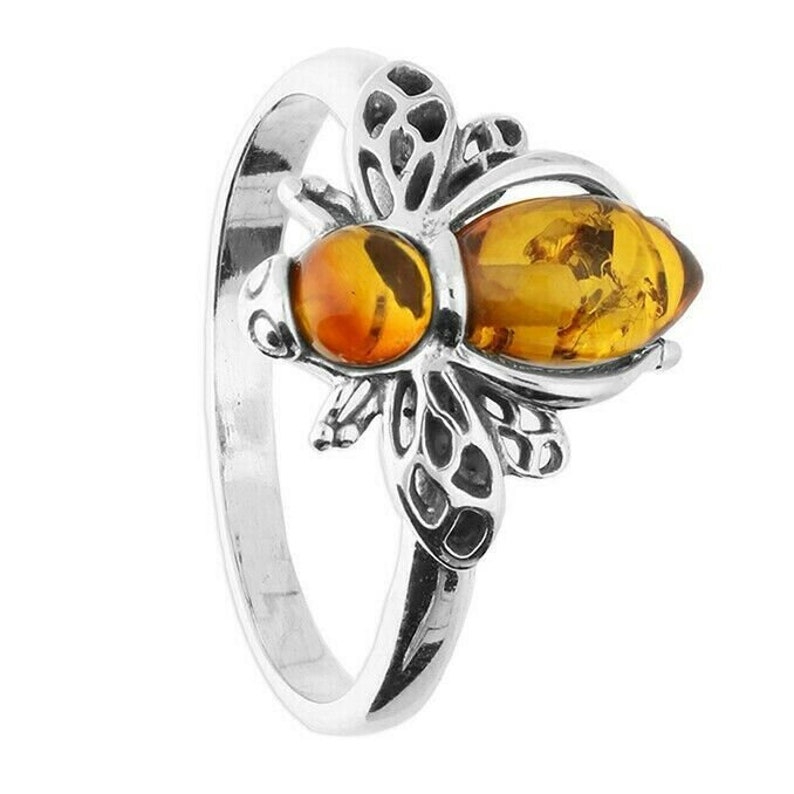 Cognac Amber Bumble Bee Ring Solid Sterling Silver 925 Hallmark all ...