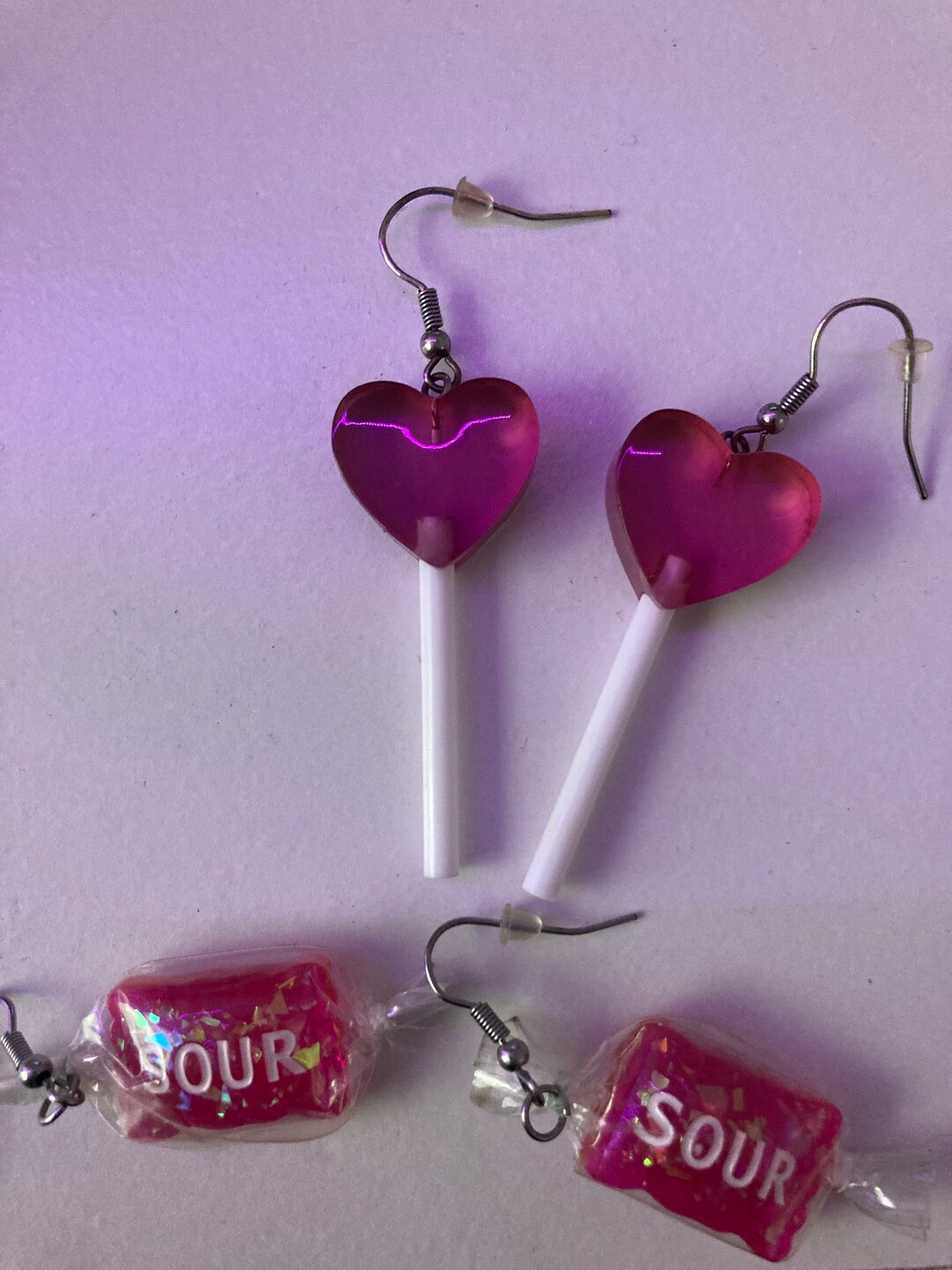 Pink Heart Lollipop & Sour Candy Earring Set Cutecore Y2k Decora - Etsy