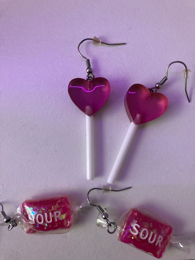 Pink Heart Lollipop & Sour Candy Earring Set Cutecore Y2k Decora - Etsy