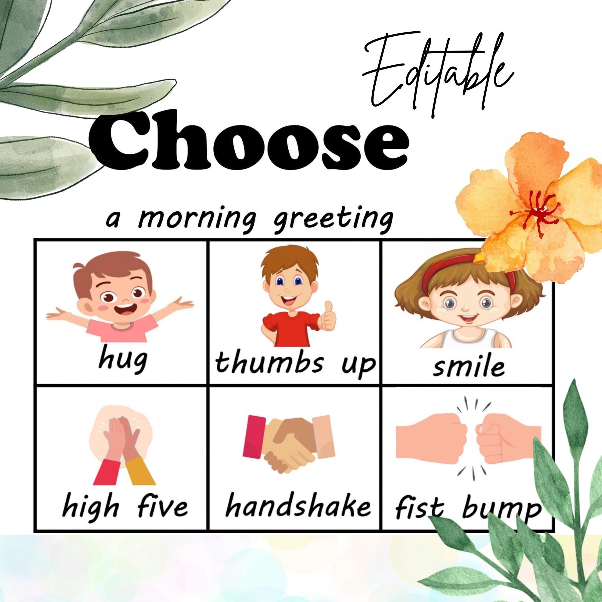 Morning Greeting Poster: Thumbs Up, Handshake, Hug, Smile - Portrait ...