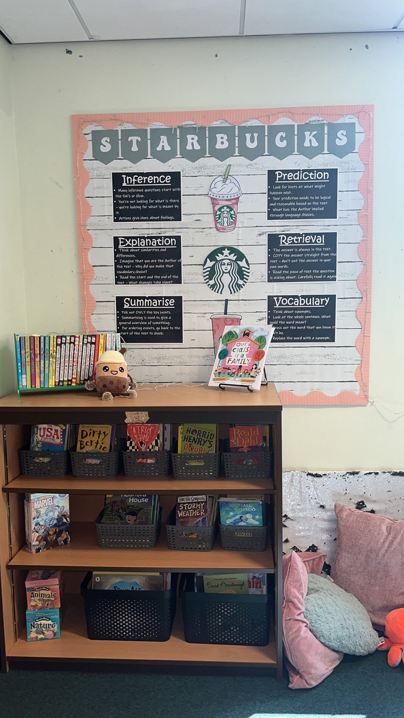 Teacher's Starbucks Chalkboard Reading Display: Classroom Café Theme ...