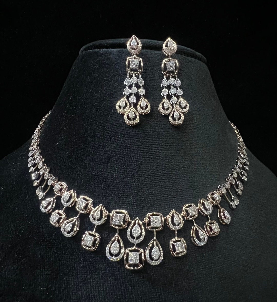 Complete Bridal Jewelry Set: 14K Gold Diamond Necklace and Earrings for ...