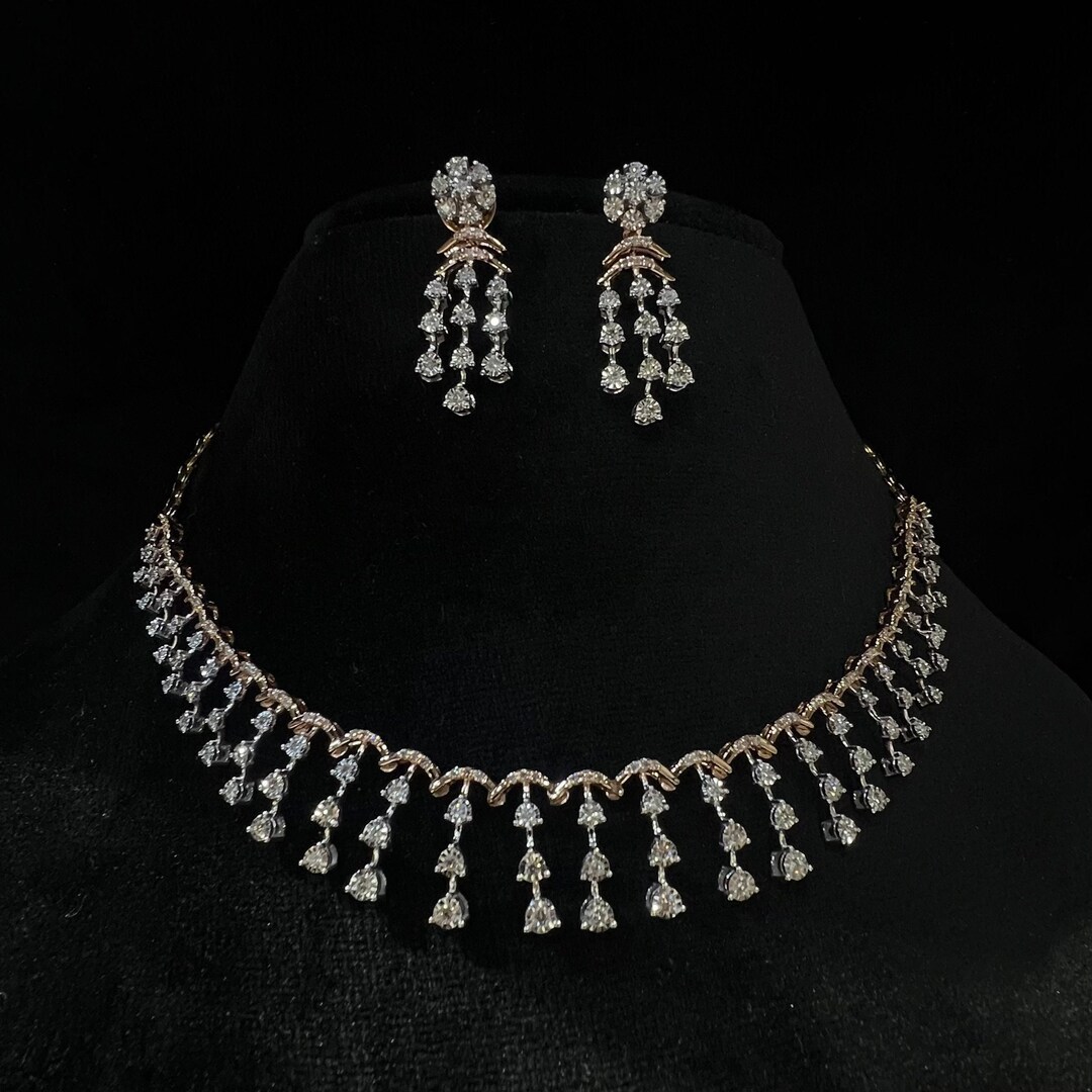 14K/18K Solid Gold Natural Diamond Necklace Set | Real Diamond Jewelry ...