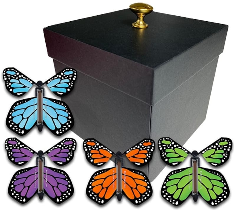 Black Exploding Butterfly Box With Monarch Flying Butterflies - Etsy