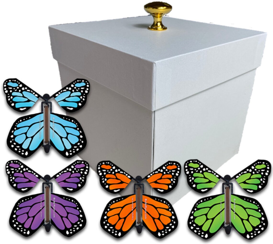 White Exploding Butterfly Box With Monarch Flying Butterflies - Etsy