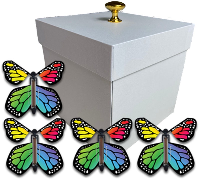 White Exploding Butterfly Box With Monarch Flying Butterflies - Etsy