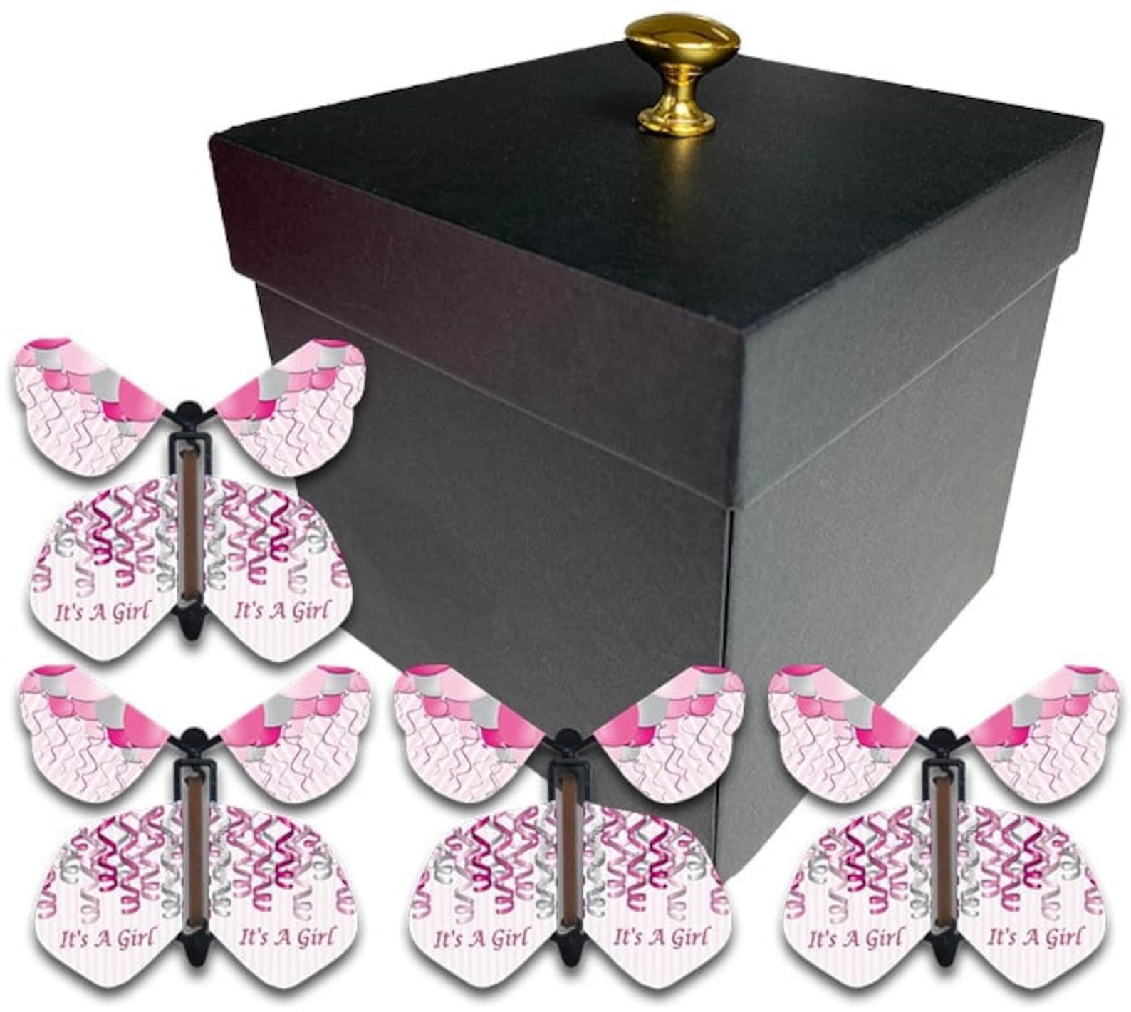 Black Exploding Butterfly Box With Gender Reveal Flying Butterflies - Etsy