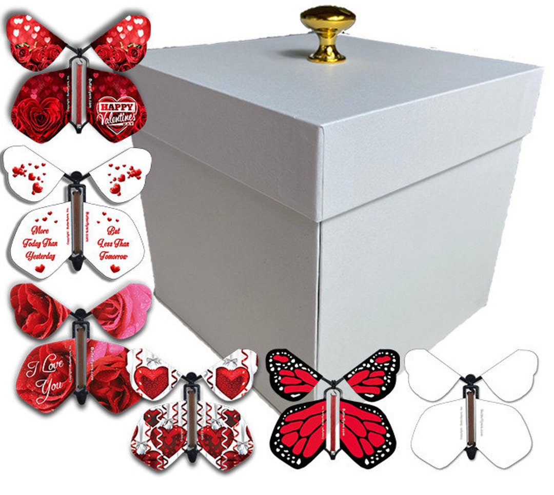 White Valentines Day Exploding Butterfly Box With Flying Butterflies - Etsy