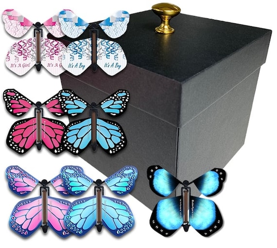 Black Exploding Butterfly Box With Gender Reveal Flying - Etsy