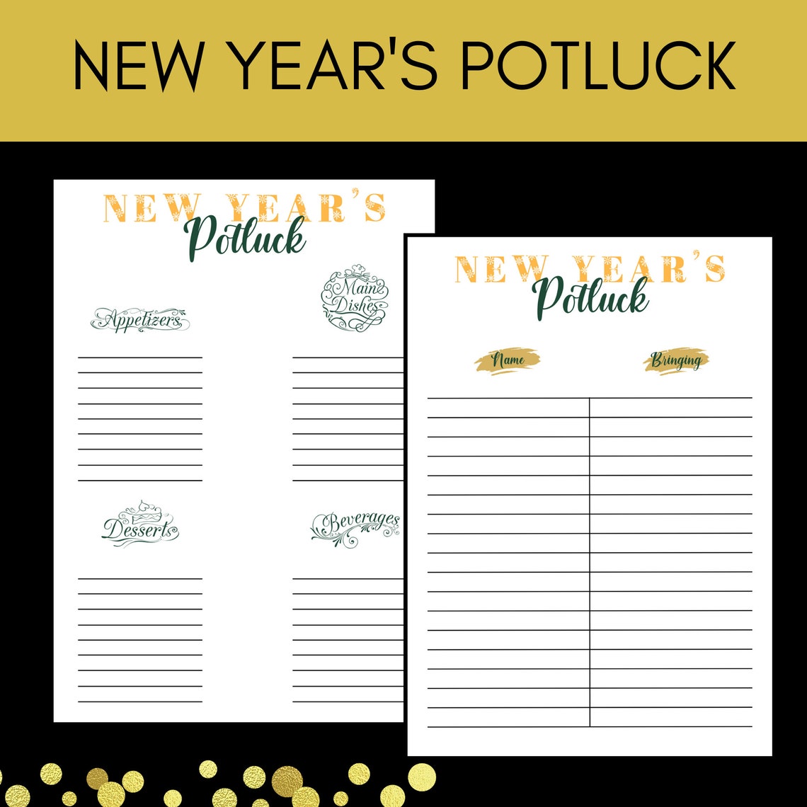 Potluck Sign up Sheet, New Year's Potluck, Printable Sign up Sheet ...