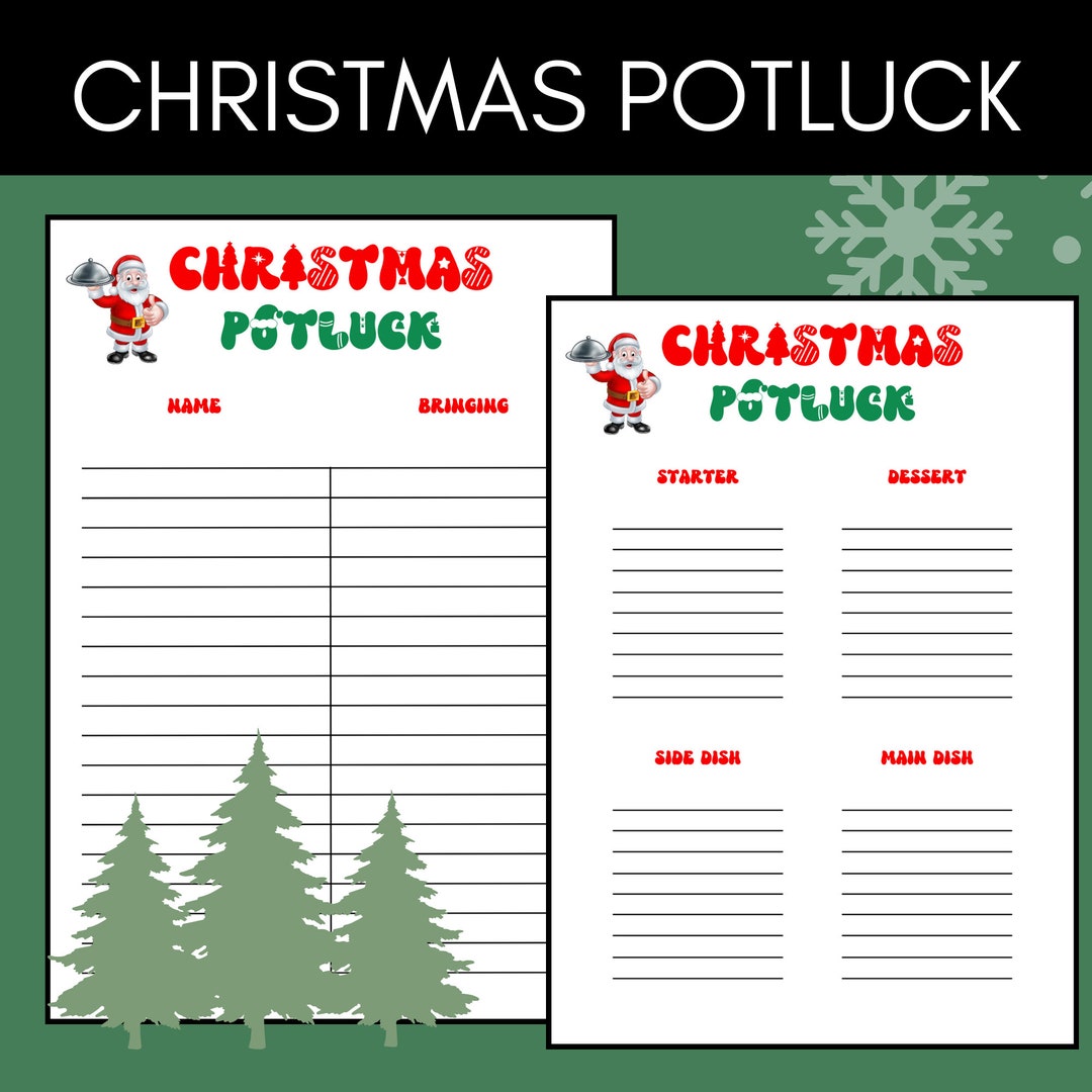 Christmas Potluck Sign up Sheet, Potluck, Printable Sign up Sheet ...
