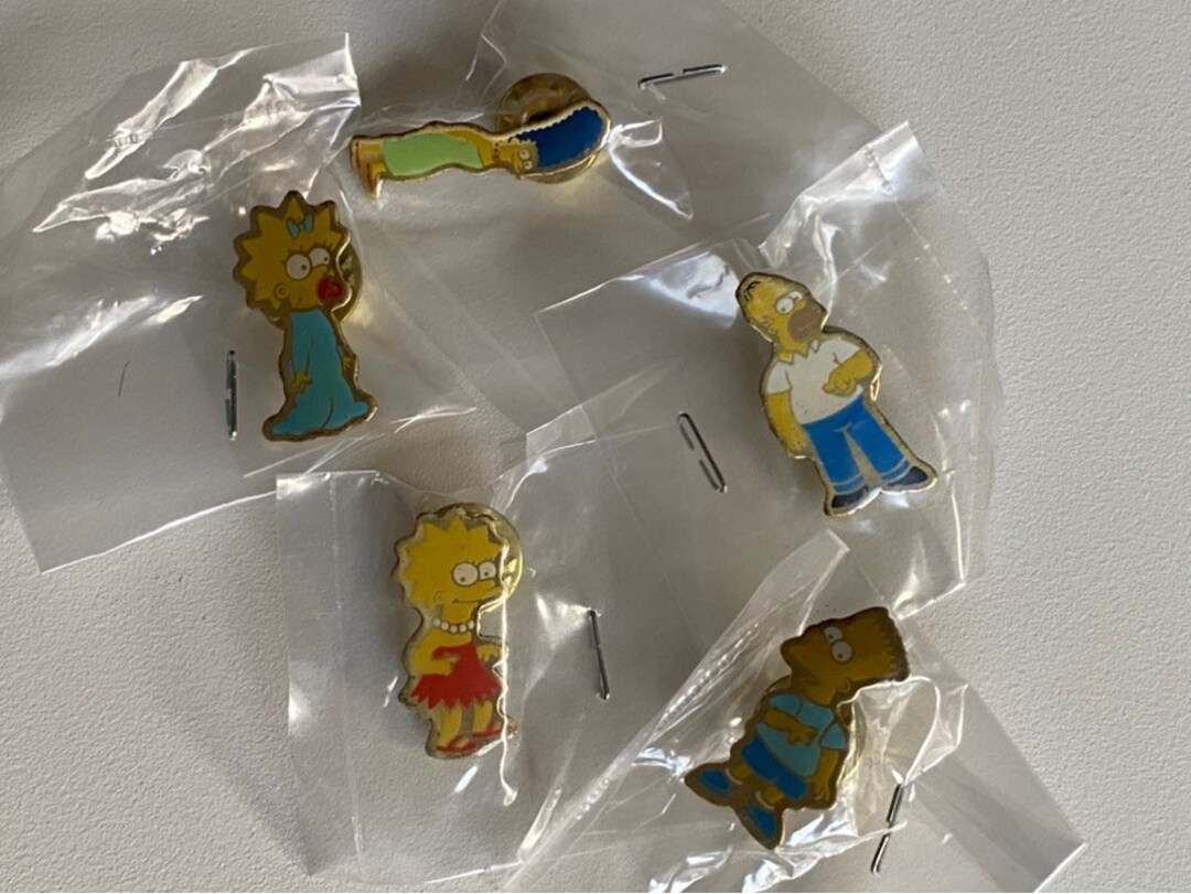 THE SIMPSONS Vintage 90s Pin Buttons Set of 5 Pins Bart Homer Marge ...