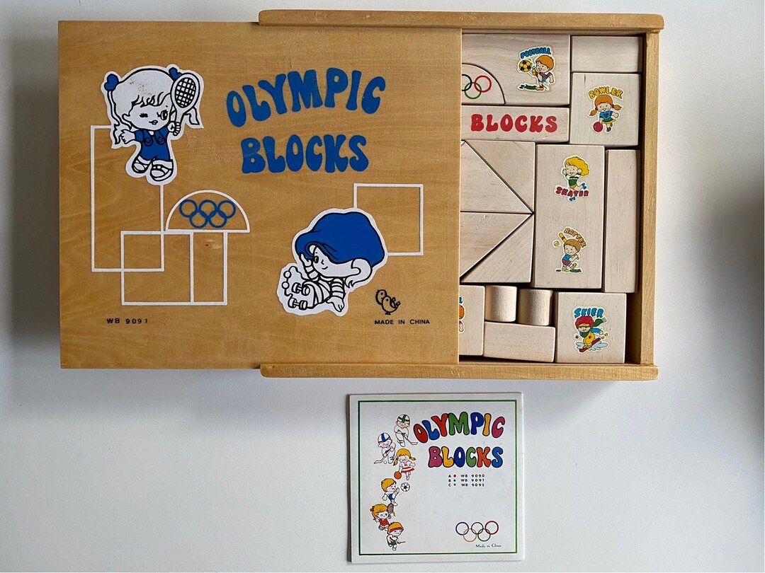 OLYMPIC BLOCKS Toddler Wood Blocks Vintage 70s Collectible Toy Baton ...