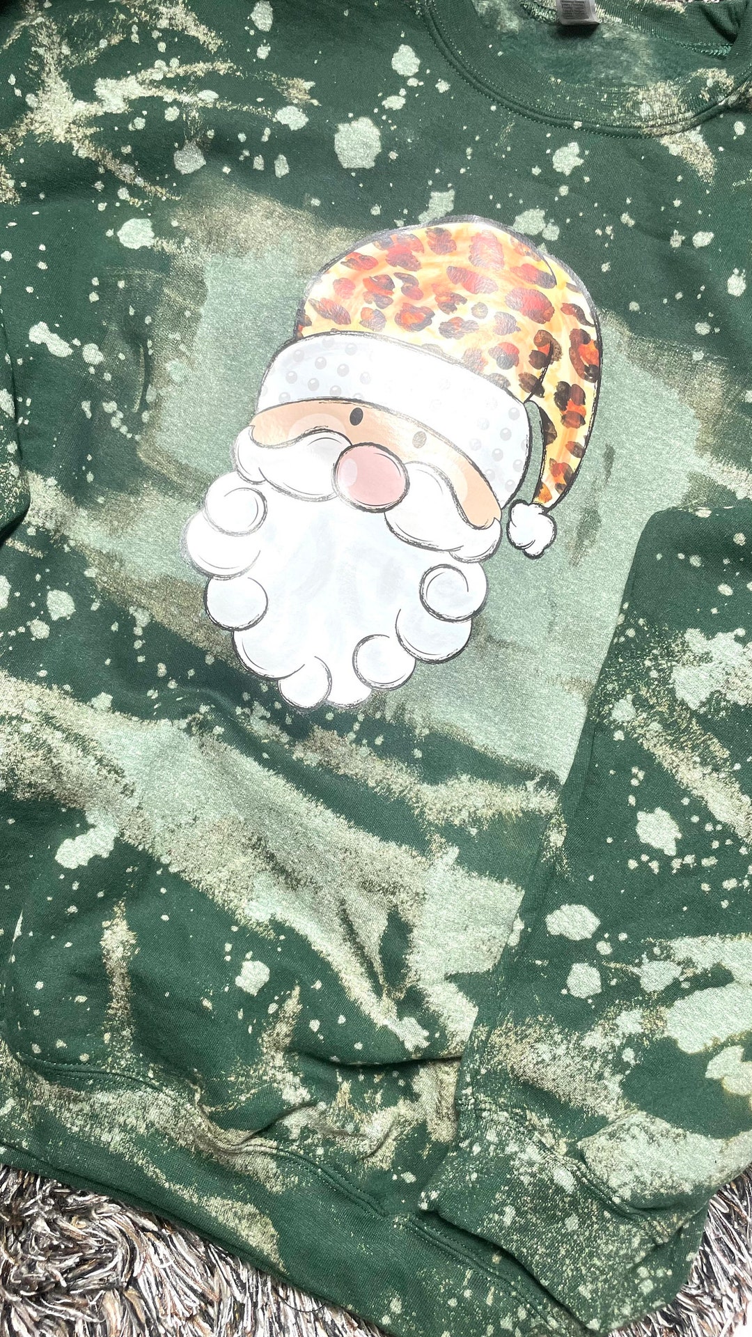 Merry Christmas Leopard Santa Face Bleached Distressed Sweat Shirt ...