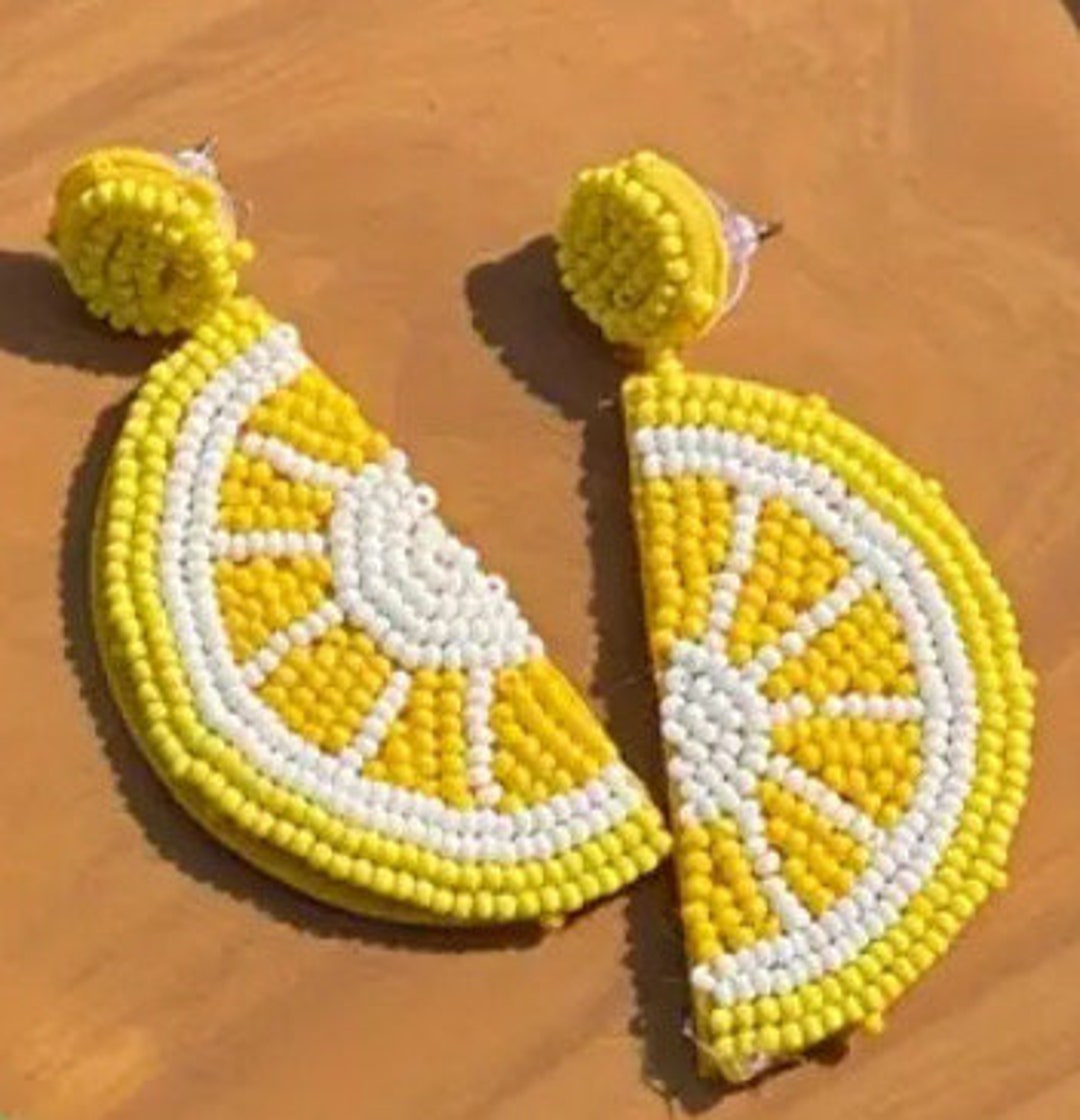 Vibrant Lemon Bead Drop Earrings, Hanging Earrings, Post Backing ...