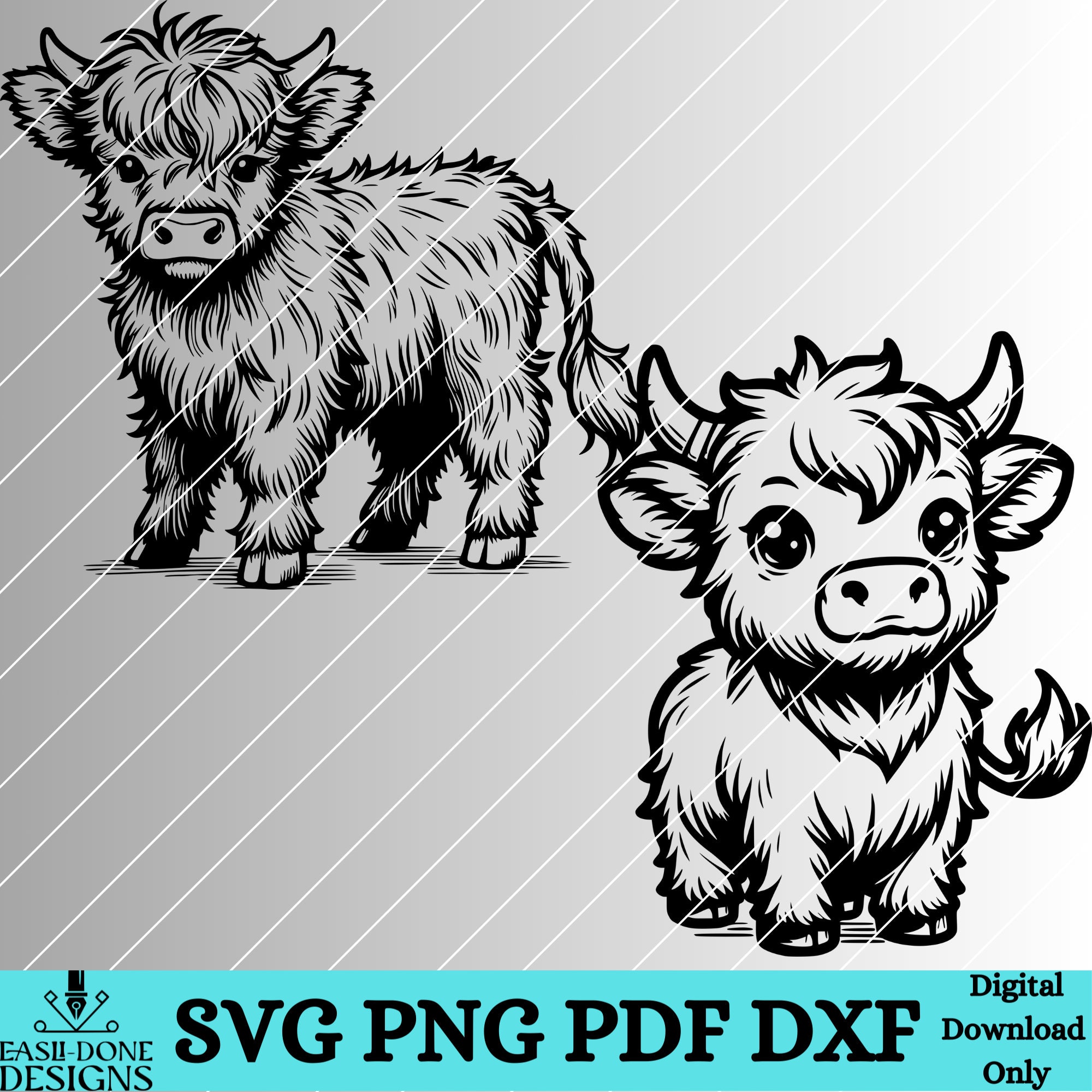 Highland Cow Outline Bundle - 10 Svg Png Pdf and Dxf Files Instant ...
