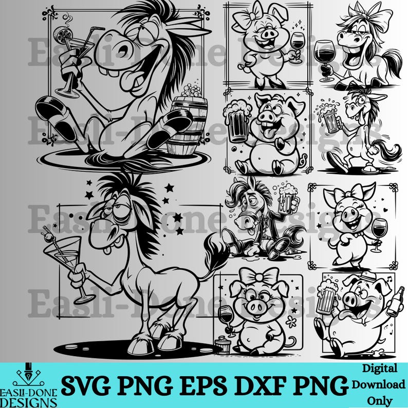 Tipsy Farm Animal Coaster SVG Bundle: Square Barnyard Bar Sign (digital ...