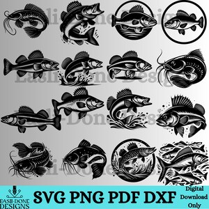 Lake Fish SVG Bundle: Bass, Trout, Muskie Silhouettes (digital Download ...