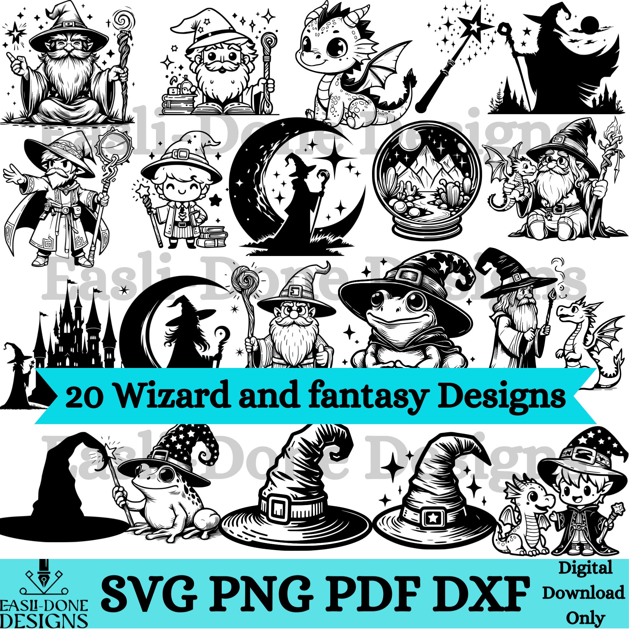 Magic Wizard SVG Wizard Hat PNG Kawaii Sorcerer Clipart Magic Wand SVG ...