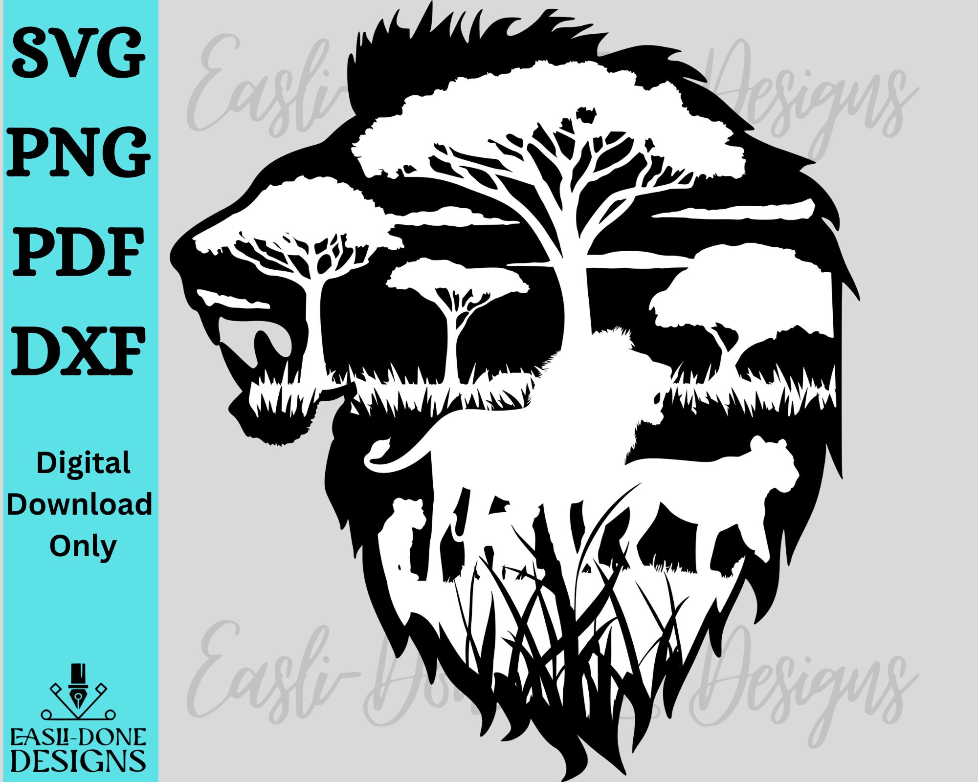 Lion Head Silhouette Svg Png Dxf Pdf Files Safari Wall Art Lion Face ...