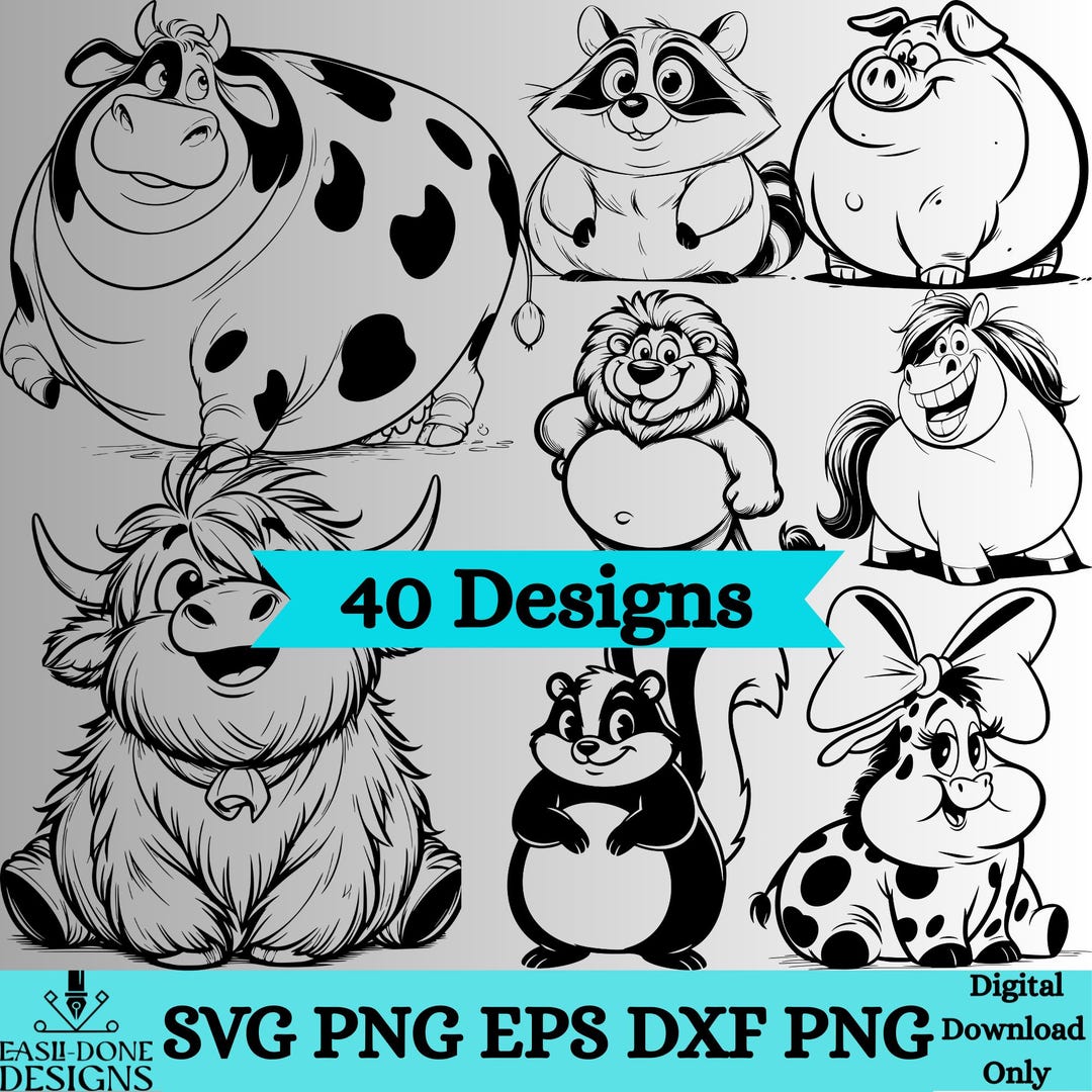 Funny Chunky Animal SVG Bundle: Chubby Animal Clipart Designs (digital ...