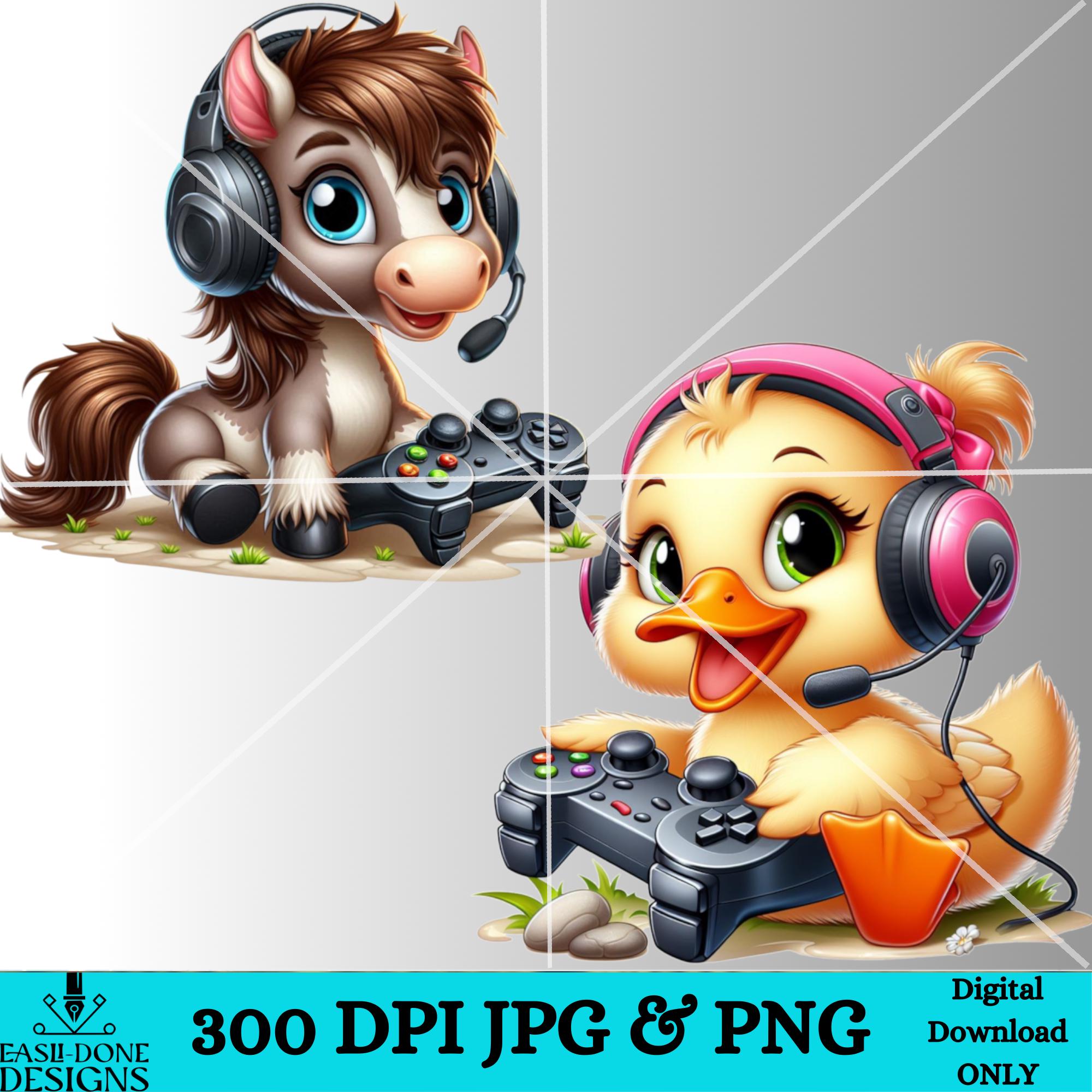 Gamer Farm Animals Clipart: Video Game Lover Gift, Highland Cow, Horse ...