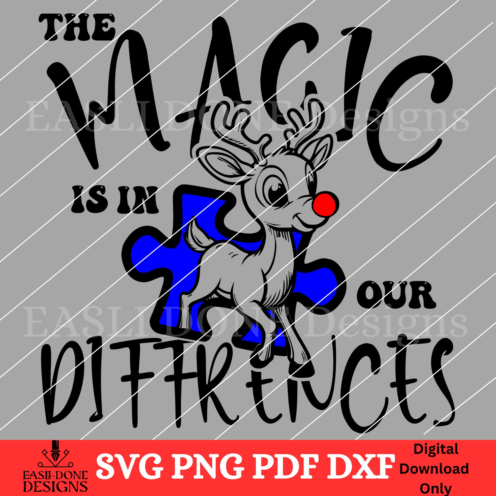 Festive Holiday Reindeer SVG and PNG Files With an Autism Awareness ...